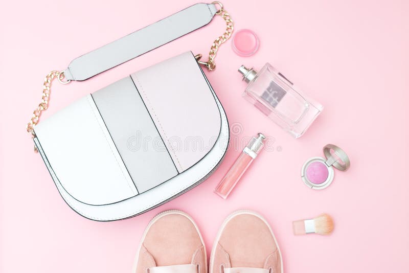 Accessories and Cosmetics of Pink Color on a Pink Background. Pa Stock ...