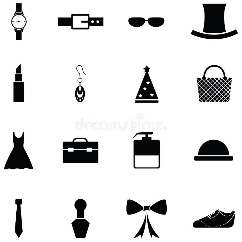 Accessories icon set stock vector. Illustration of white - 107345780
