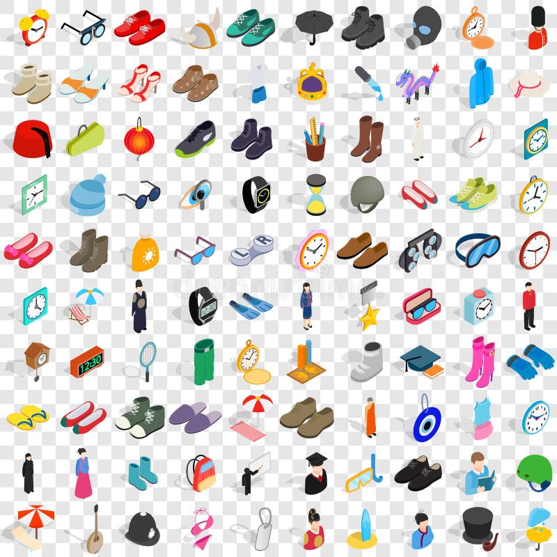 100 Accessories Icons Set, Isometric 3d Style Stock Vector ...