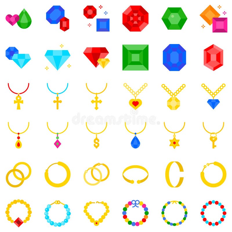 Accessories and Jewelry Vector Icon Set, Flat Style Stock Vector ...