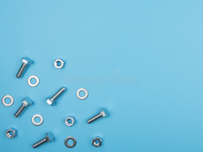 Accessories for Mechanical Fixing on a Blue Background Stock Photo ...