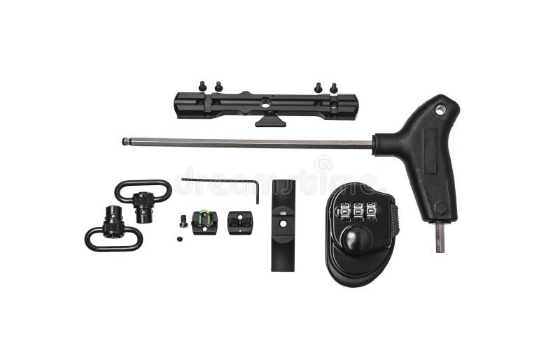 Accessories for Modern Hunting Rifle Isolated on White Background Stock ...