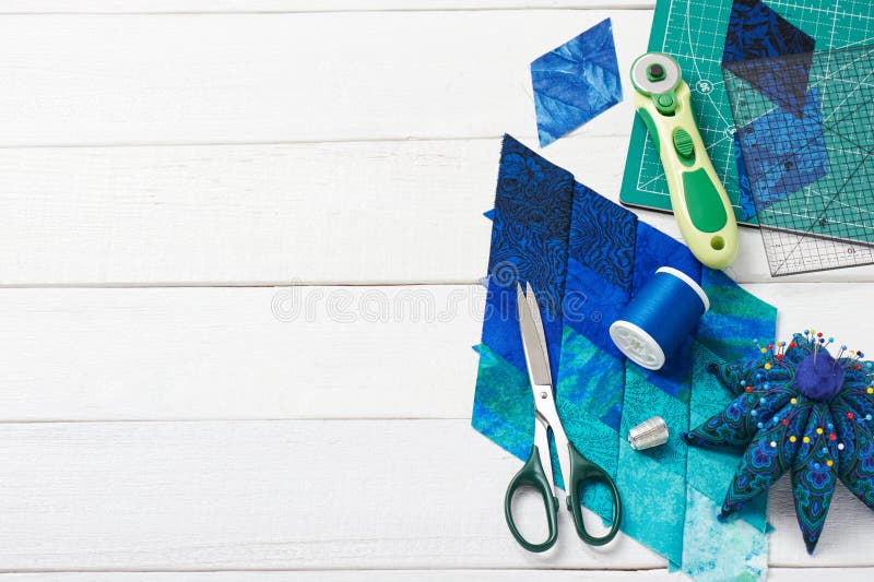 Accessories for Patchwork Top View Stock Photo - Image of homemade ...