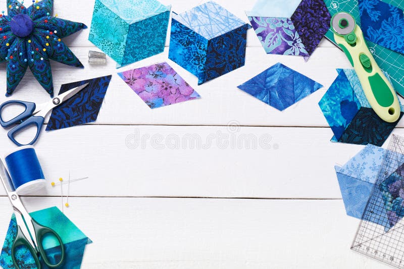 Accessories for Patchwork Top View Stock Photo - Image of scissors ...