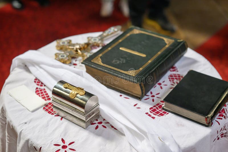 Accessories of a Priest for Christian Baptism. the Text in the Book is ...