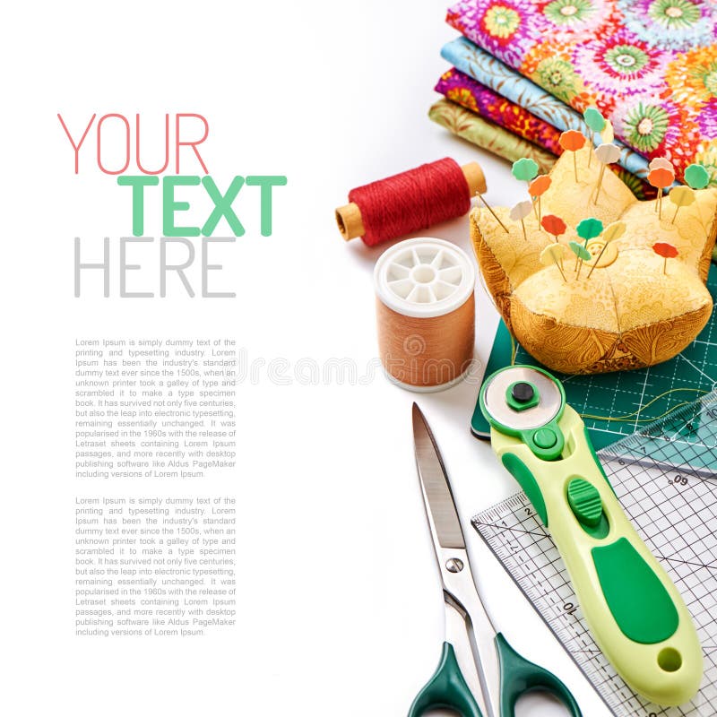 Accessories for Quilting on a White Surface, Top View Stock Photo ...