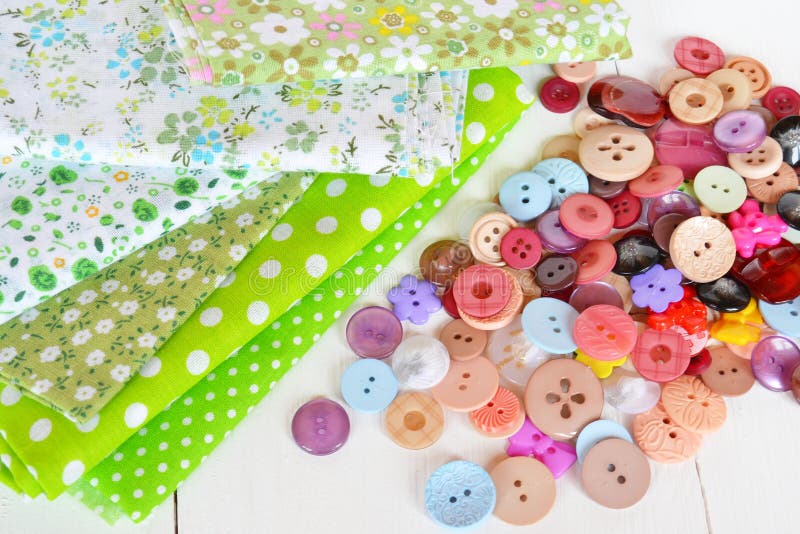 Accessories for Sewing: Fabric, Buttons Set Stock Illustration ...