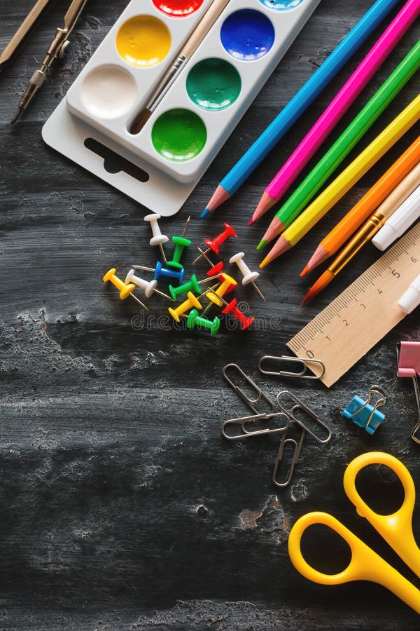 Accessories for Study at School on a Blackboard with Space for Text ...