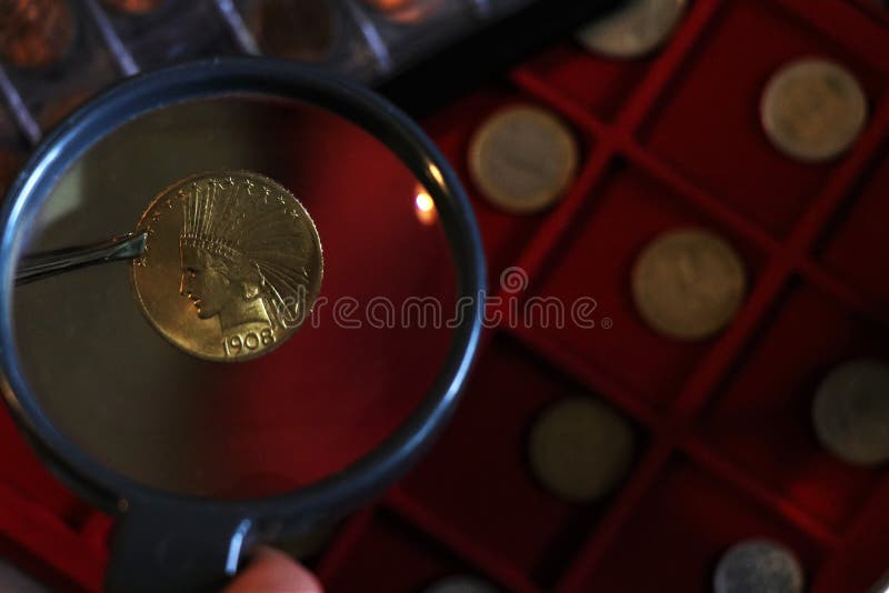 Numismatic at Work Shows Some Gold Coins. Stock Photo - Image of money ...
