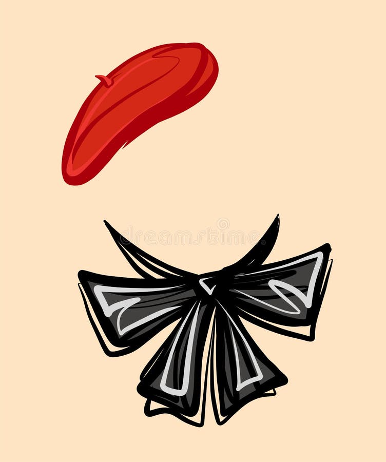 Accessory for the Face. Trendy Black Bow Around the Neck and Red Beret ...