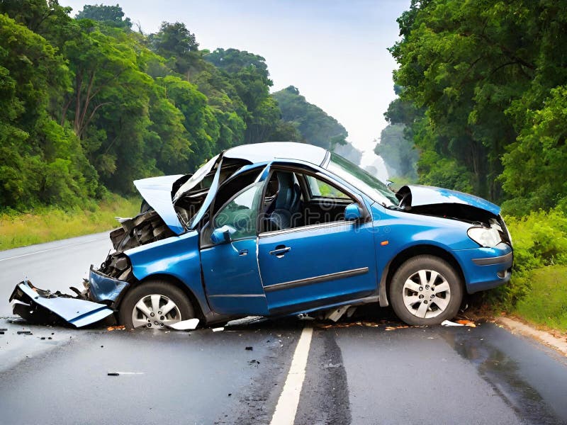 Accident of a Car. a Broken Car is Falling on the Road Stock ...