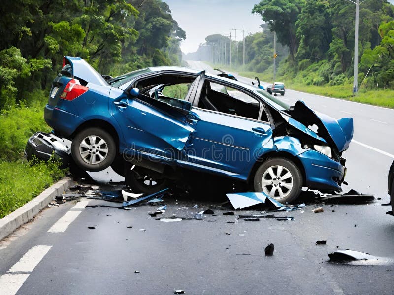 Accident of a Car. a Broken Car is Falling on the Road Stock ...