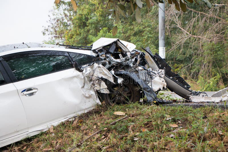 Accident Car Crash with Tree Stock Image - Image of debris, editorial ...