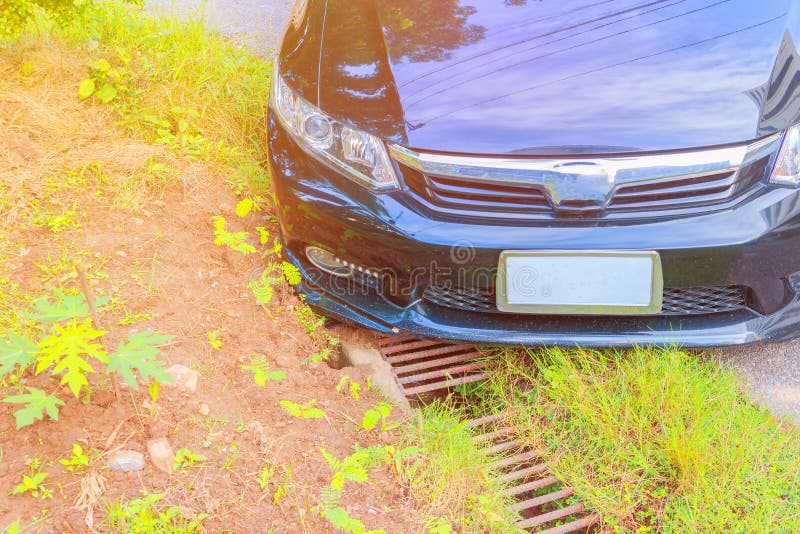 Accident Car Fall Ditch on the Road Stock Image - Image of auto, glass ...