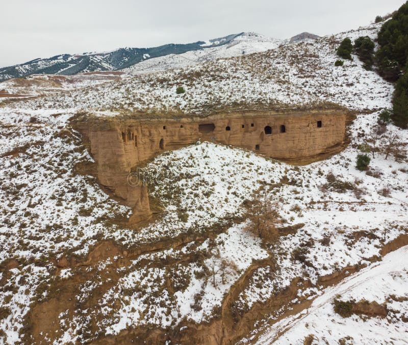 Accident Cave with Snow from the Top in Nalda , La Rioja, Spain Stock ...