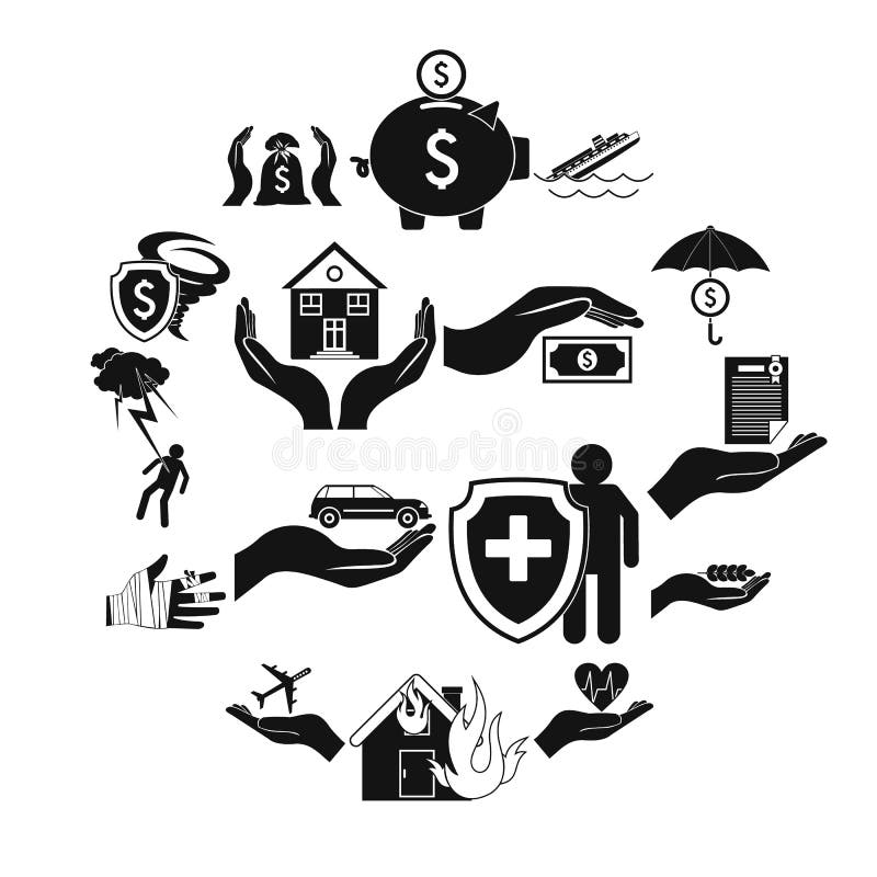 Accident Insurance Icons Set, Flat Style Stock Illustration ...
