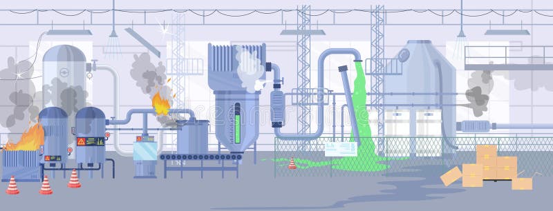Accident on Plant, Manufacturing Industry Problem Vector Illustration ...