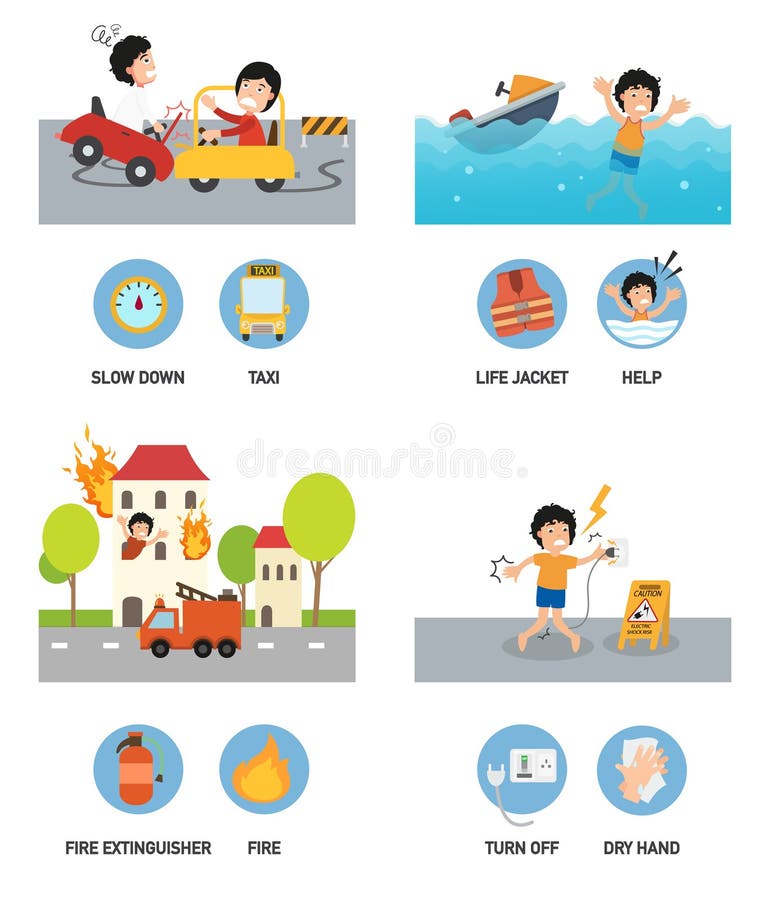 Accident set illustration. stock vector. Illustration of crash - 73893446