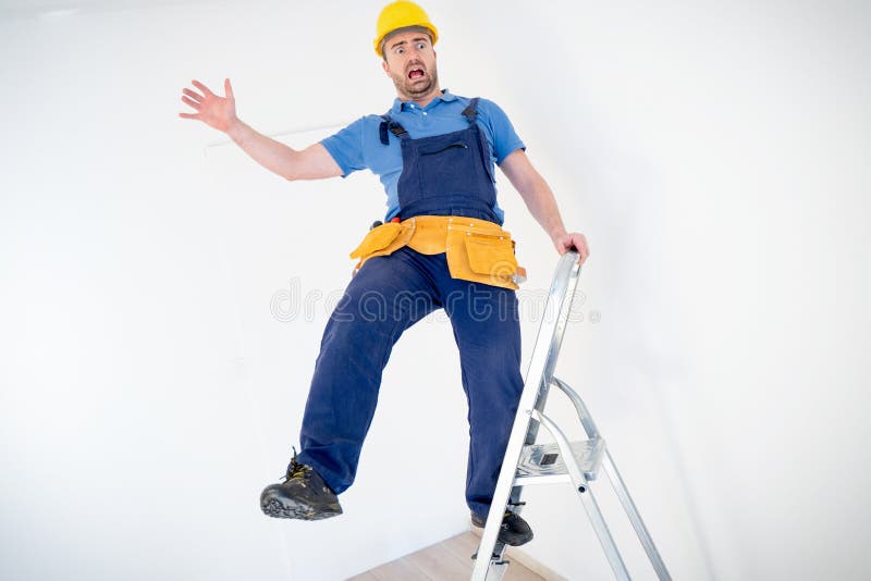 Accident at Work Prevention Concept, Worker Falling from a Ladder Stock ...
