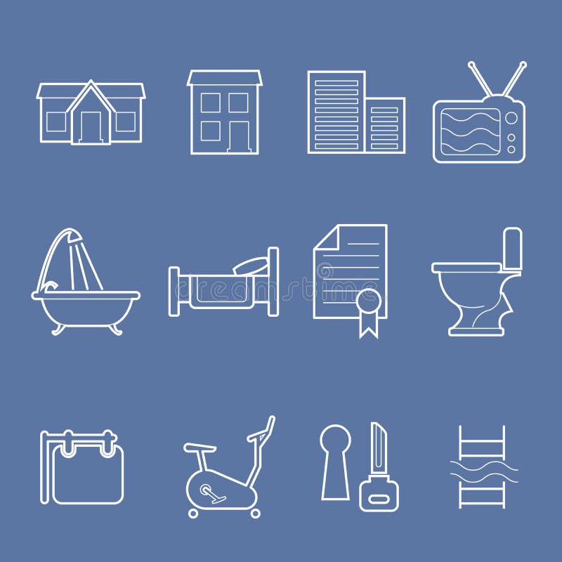 Accommodation Amenities Icons Stock Vector - Illustration of floor ...
