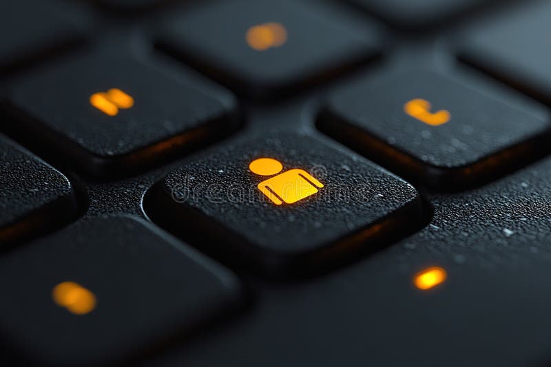 Account Button Close-Up: Focus on the Keyboard with an Illuminated ...
