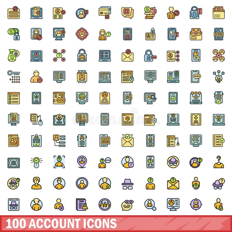 100 Account Icons Set, Color Line Style Stock Illustration ...