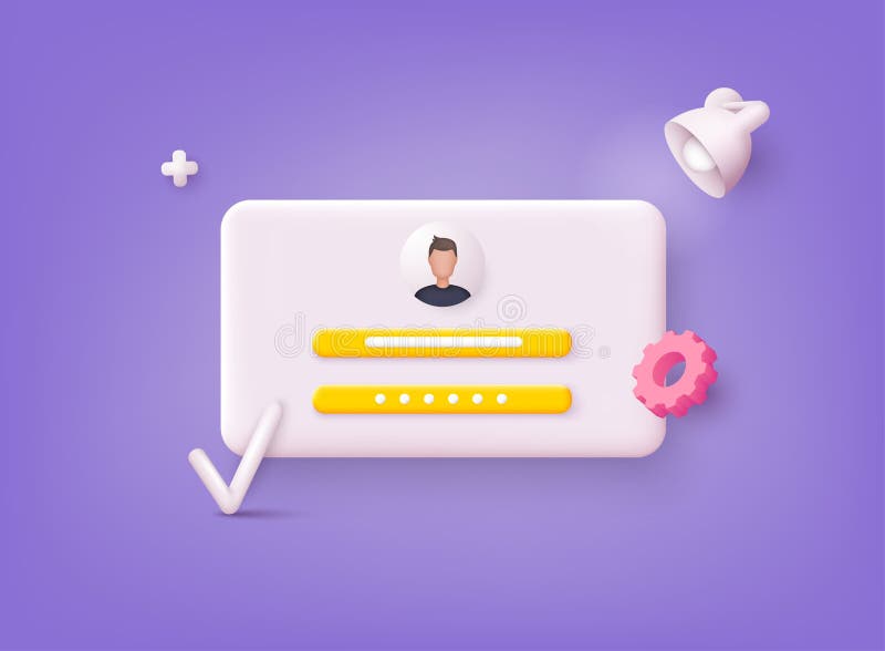 Account Login and Password Form on Computer. 3D Vector Illustrations ...