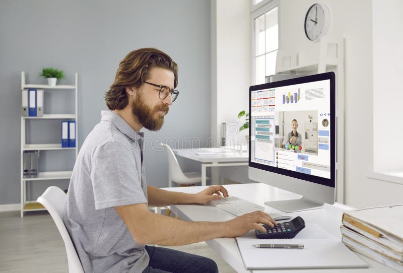 Man Sitting Computer Screen Lots Data Stock Photos - Free & Royalty ...