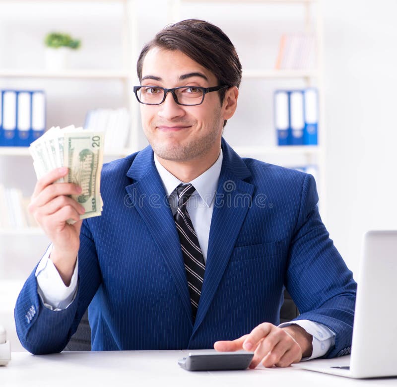 Accountant Calculating Dollars with Calculator in Office Stock Image ...