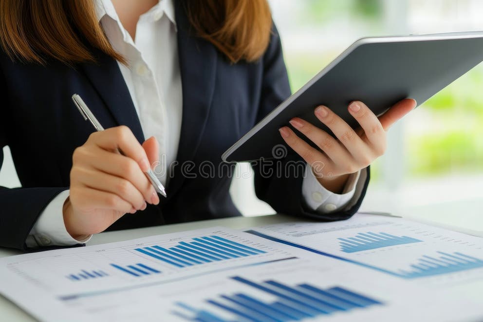 Accountant Explains Detailed Financial Graphs To a Client, Utilizing a ...