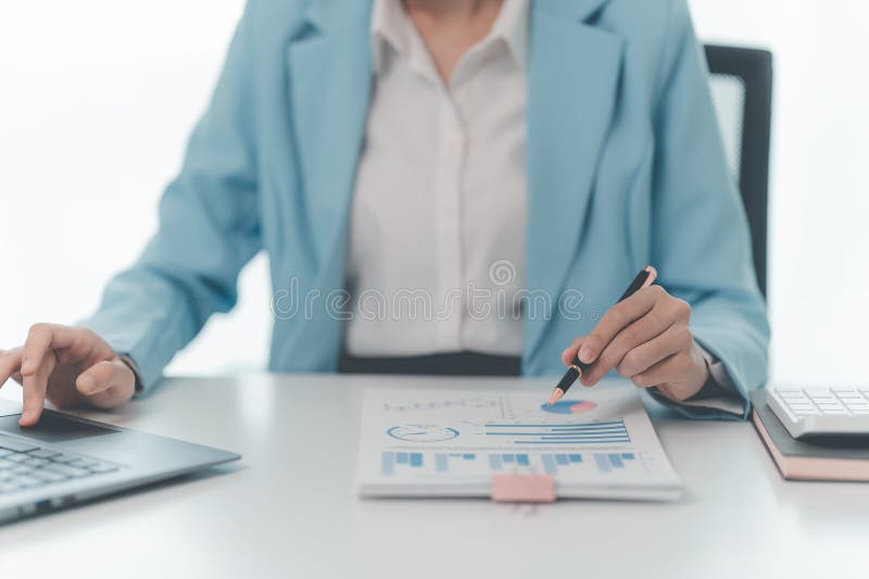 Accountant Looking at Chart Financial Development Graph, Bank Account ...