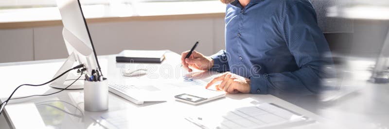 Accountant Man Using Computer Software Stock Image - Image of invoice ...