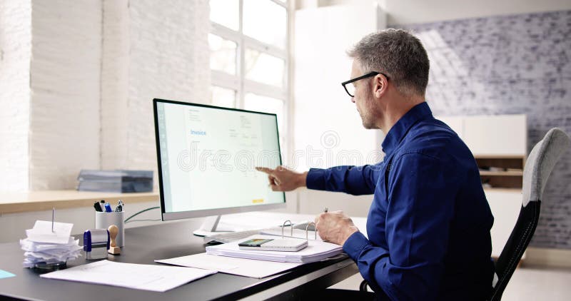 Accountant Using E Invoice Software at Computer Stock Image - Image of ...