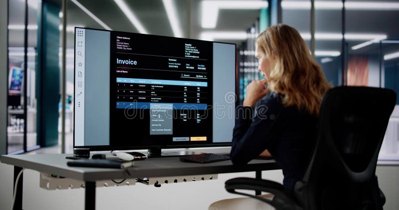 Accountant Using E Invoice Software at Computer Stock Photo - Image of ...