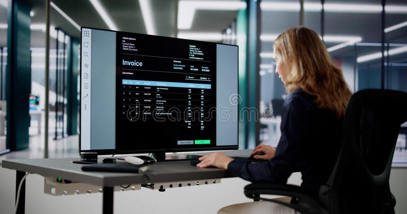 Accountant Using E Invoice Software at Computer Stock Photo - Image of ...