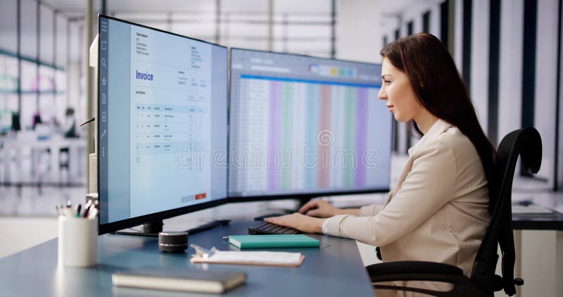 Accountant Using E Invoice Software at Computer Stock Image - Image of ...