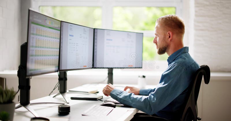 Accountant Using E Invoice Software at Computer Stock Image - Image of ...