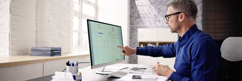 Accountant Using E Invoice Software at Computer Stock Image - Image of ...