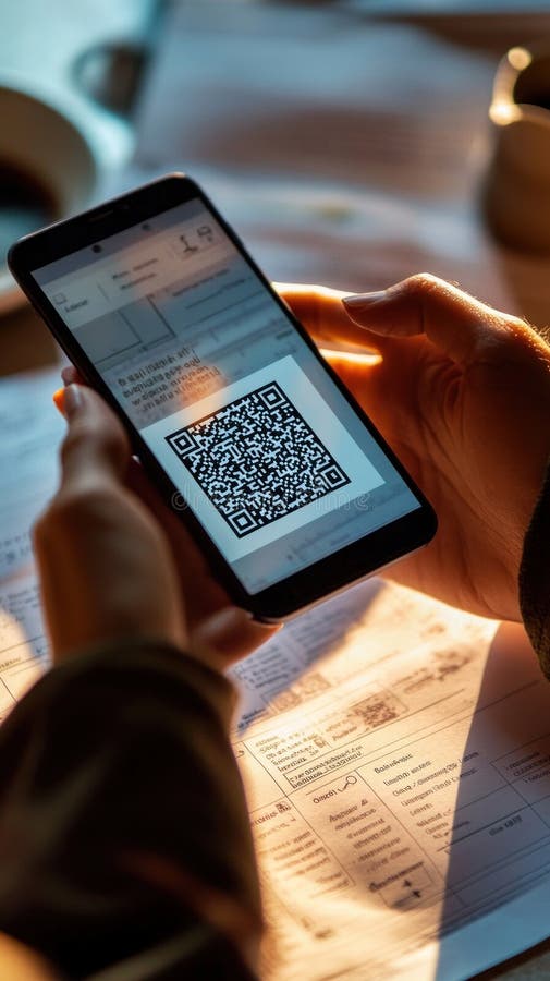 Accountant Using Smartphone To Scan Qr Code on Tax Form Stock Image ...