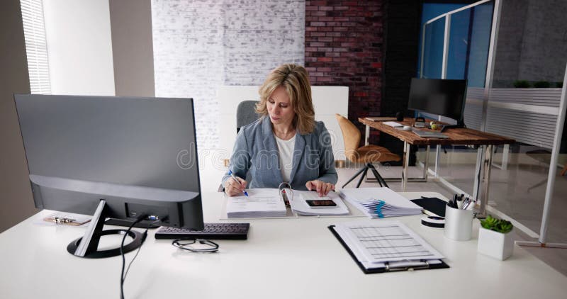 Accountant Woman with Finance Calculator Stock Photo - Image of invoice ...