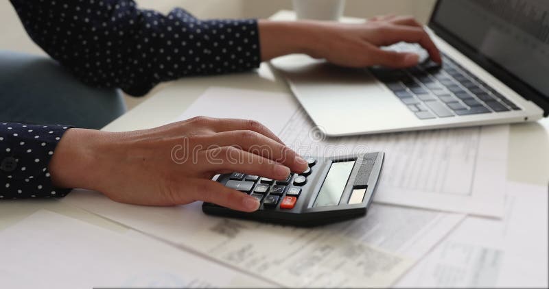 Accountant Woman Working Entering Calculation Data into Computer ...