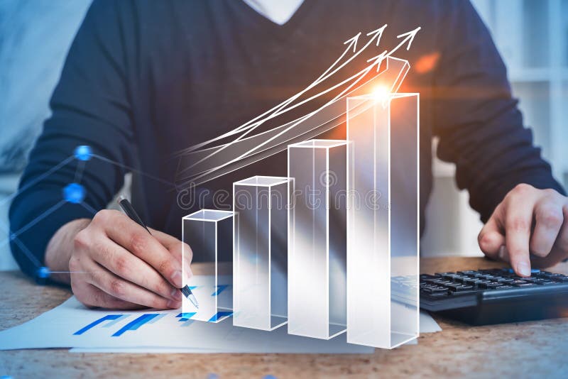 Accountant at Work in Office, Growing Graph Stock Photo - Image of ...