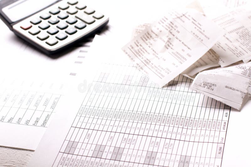 Accountant Work Table with Calculator, Charts and Pen Stock Image ...