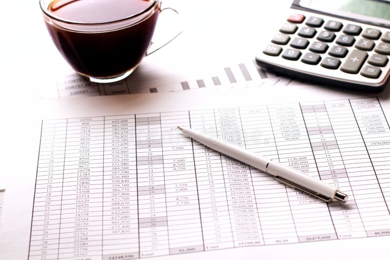 Accountant Work Table with Calculator, Charts and Pen Stock Image ...