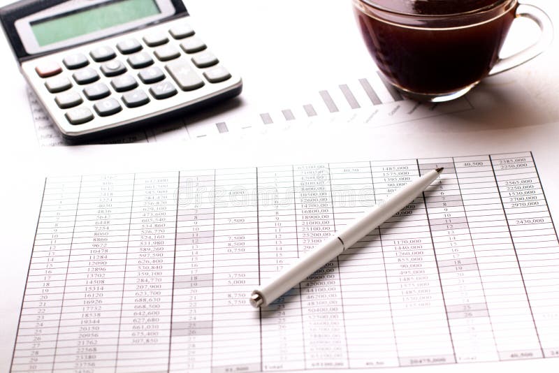 Accountant Work Table with Calculator, Charts and Pen Stock Photo ...