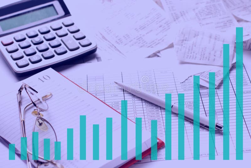 Accountant Work Table with Calculator, Charts and Pen Stock Photo ...