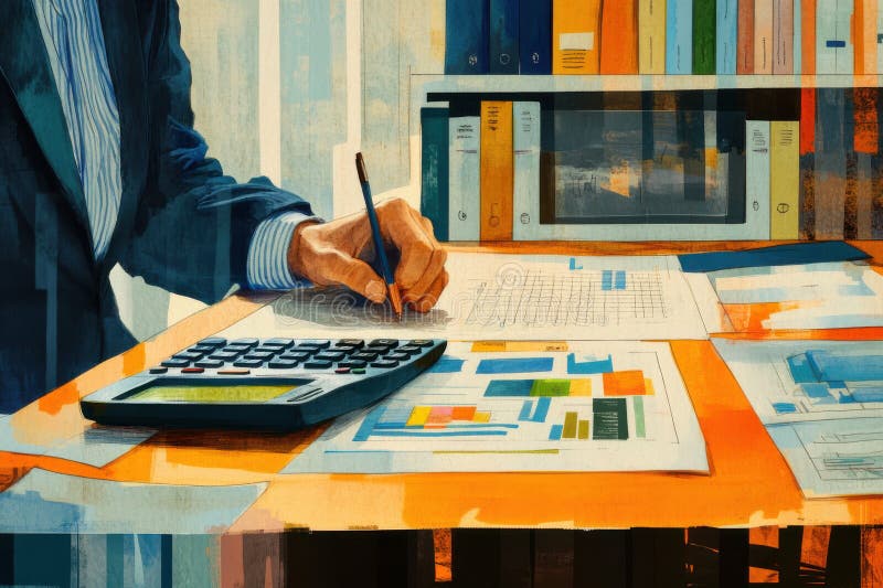 Accountant Working with Charts, Graphs and Calculator at Office Desk ...