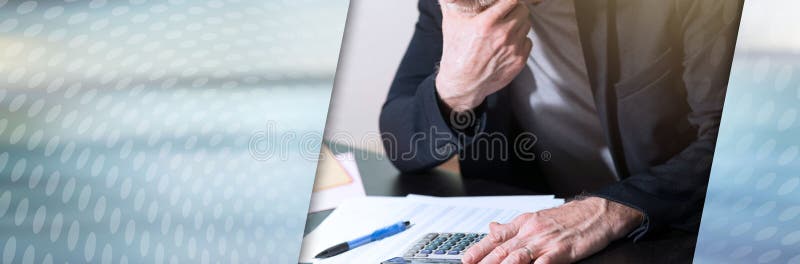 Accountant Working on Financial Documents, Light Effect. Panoramic ...