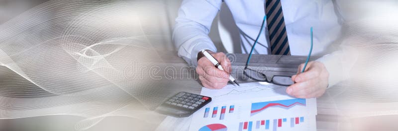 Accountant Working on Financial Documents. Panoramic Banner Stock Image ...