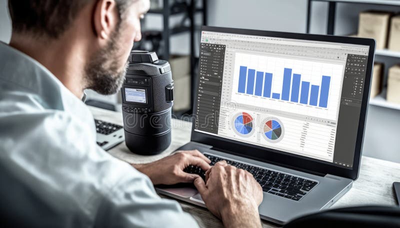 Accountant Working on Financial Report and Charts with Spreadsheet ...